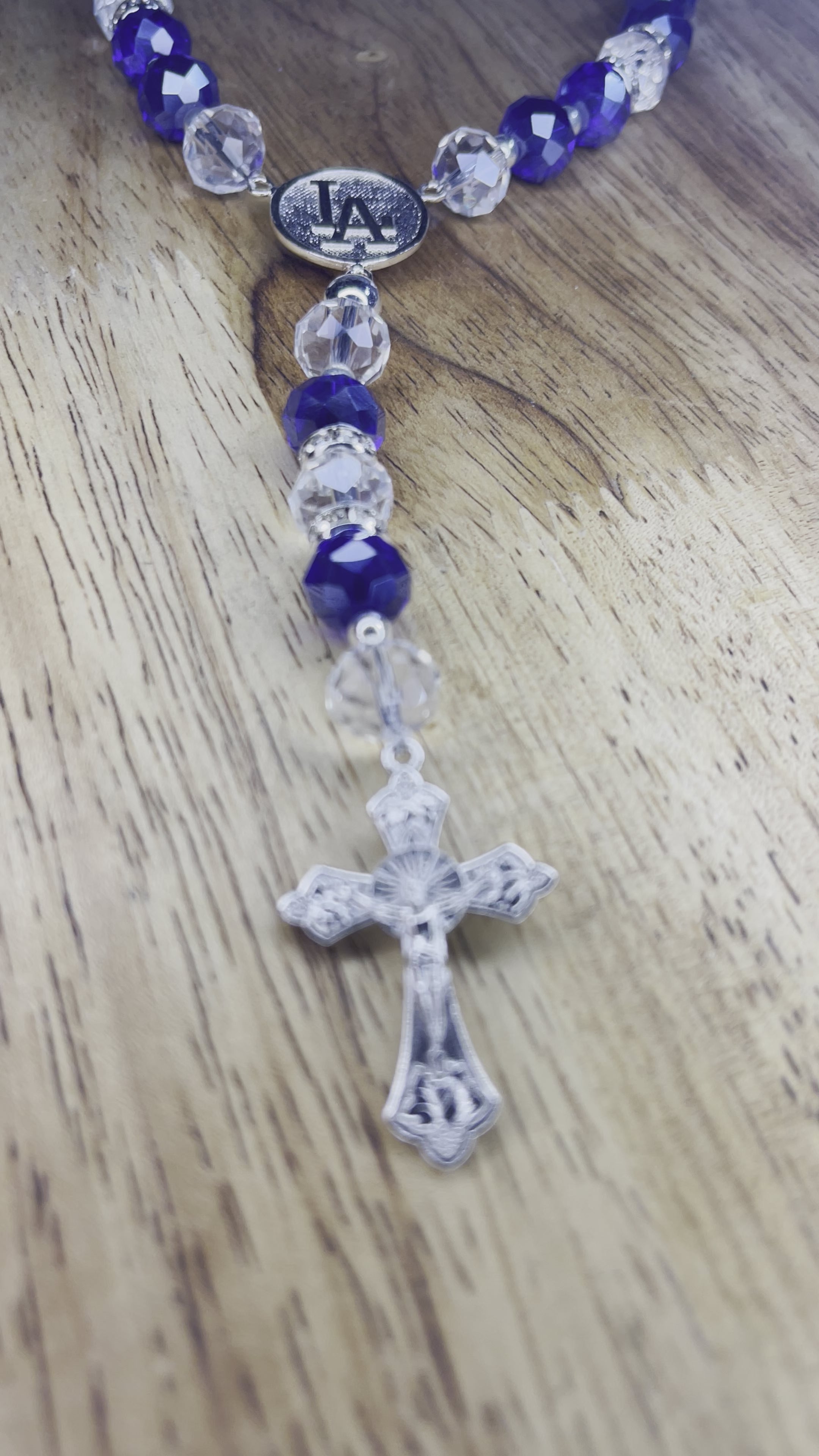 LA Dodger Blue Rosary with Silver centerpiece – Beautiful Blessings ...